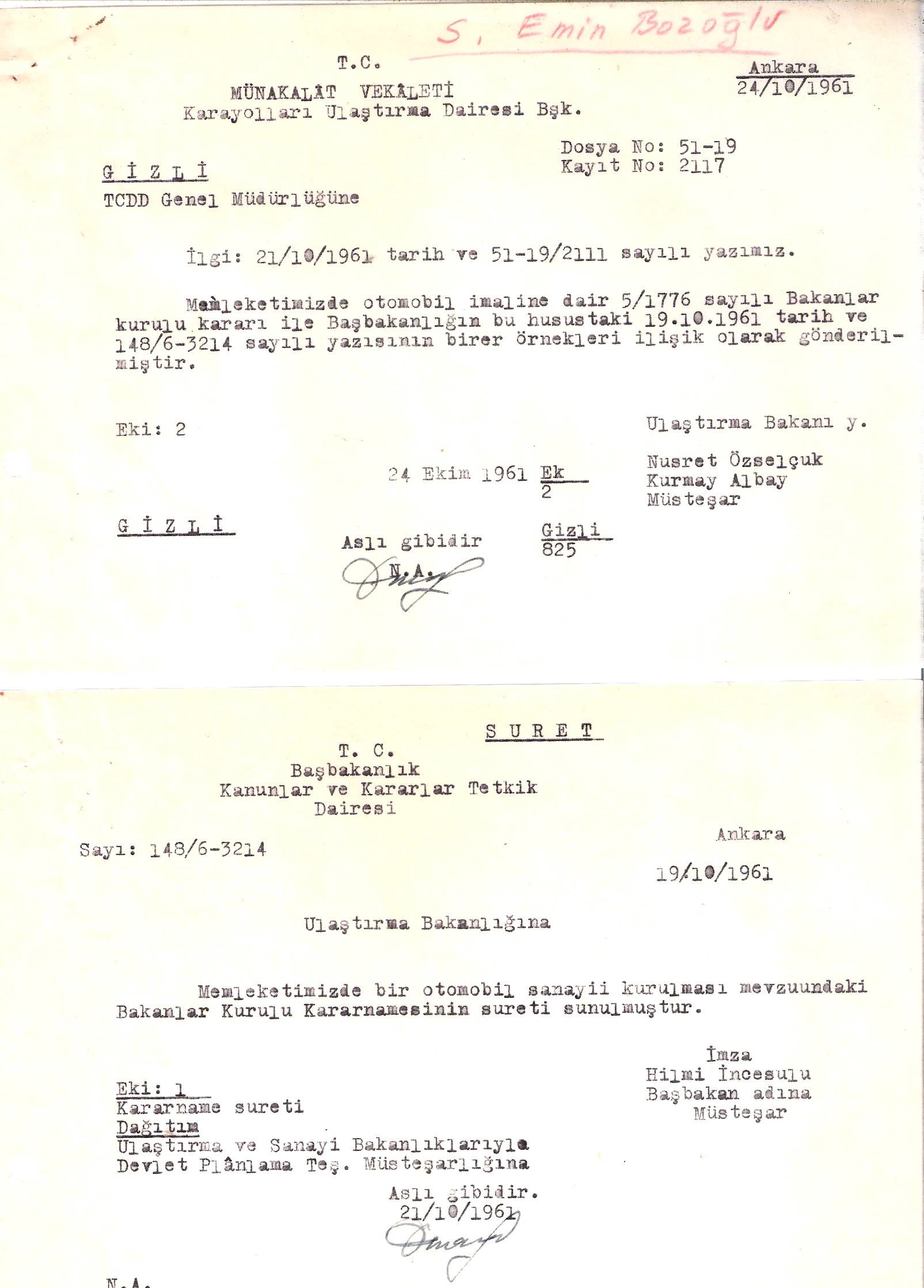 Ulaştırma Bakanı Orhan MERSİNLİ imzalı 20.11.1961 Tarihli Özel Proje ... Ulaştırma Bakanı Orhan MERSİNLİ imzalı 20.11.1961 Tarihli Özel Proje ...